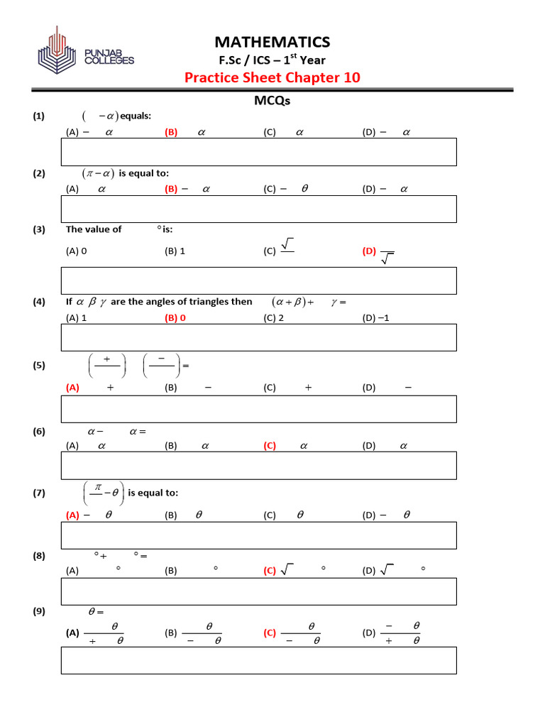 1st Year Mathematics MCQs & Exercises | PDF | Euclid | Mathematical ...