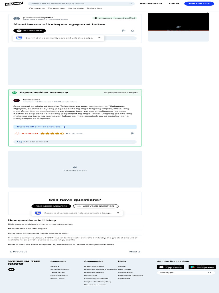 Moral Lesson of Kahapon Ngayon at Bukas - Brainly - PH | PDF