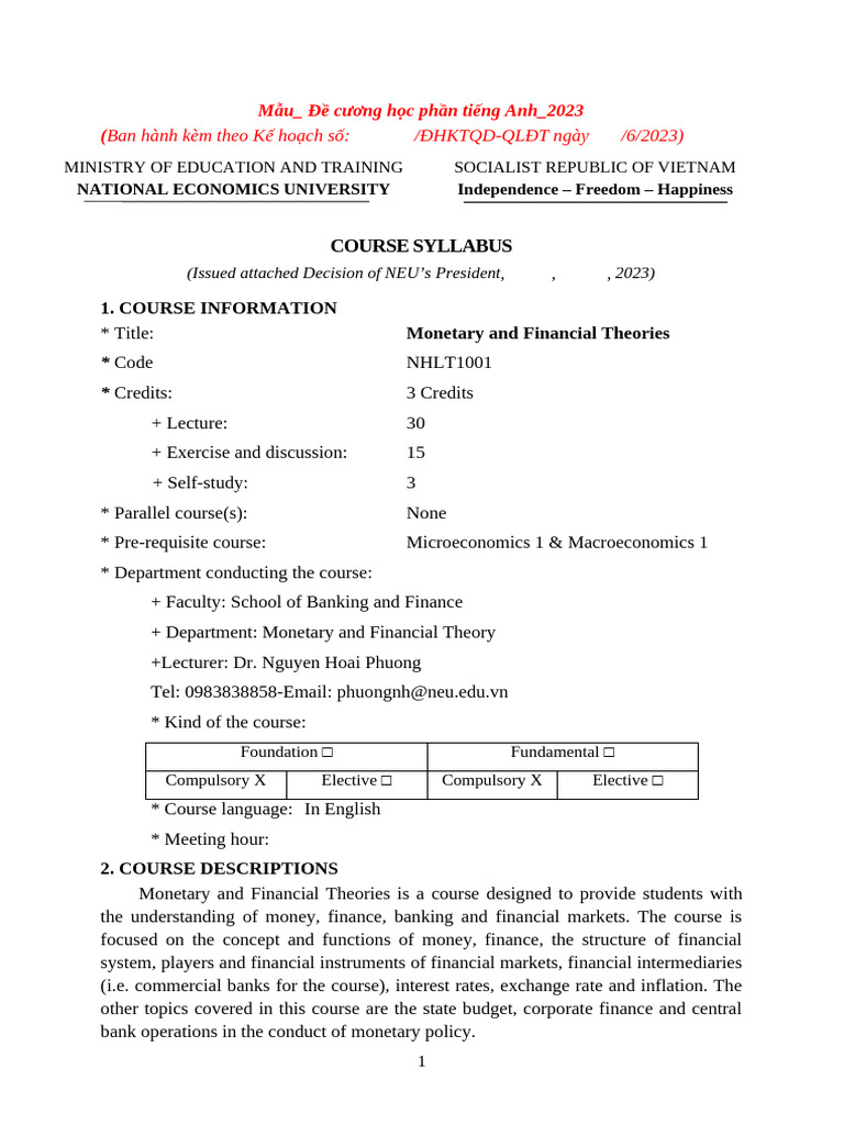 DSEB - Detailed Course Syllabus | PDF | Money | Interest