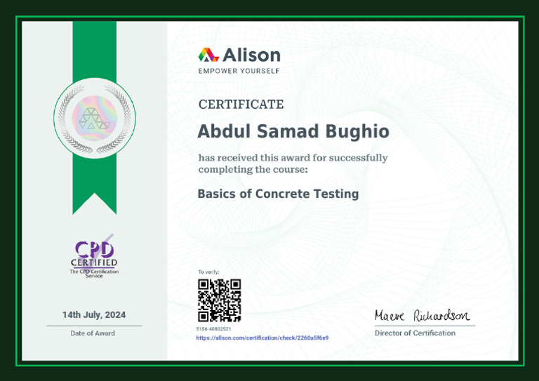 Concrete Testing Certificate | PDF