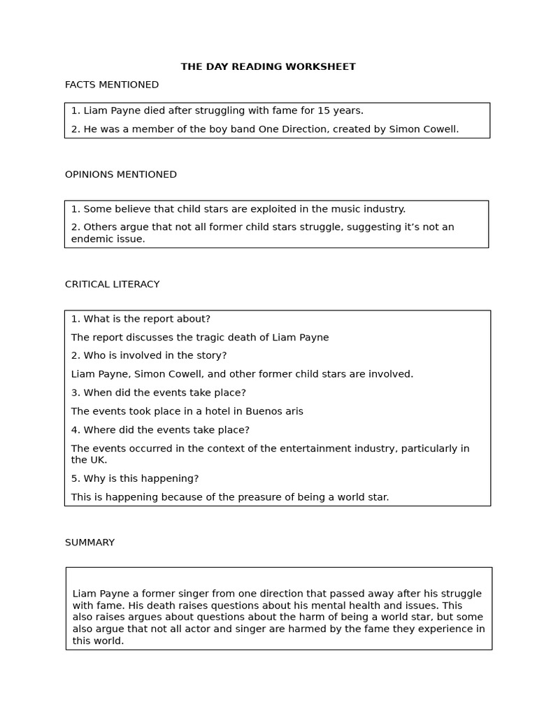 The Day Worksheet | PDF