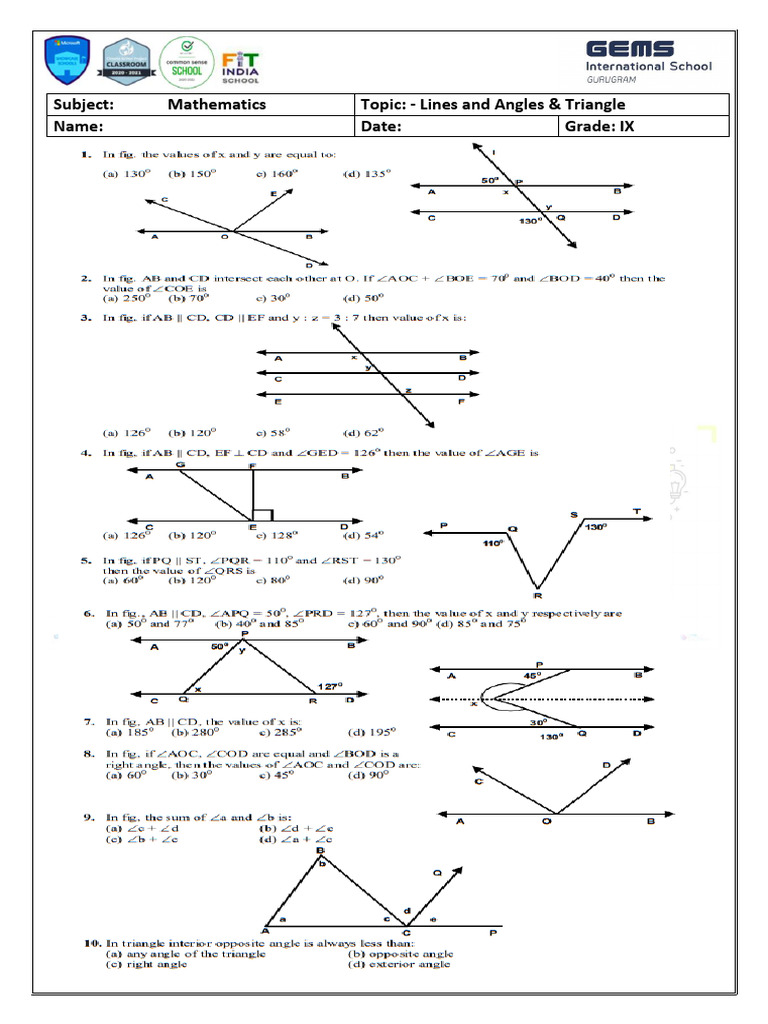 Revision Ws - Lines and Angles & Triangle 2 | PDF Revision Ws - Lines and Angles & Triangle 2 | PDF