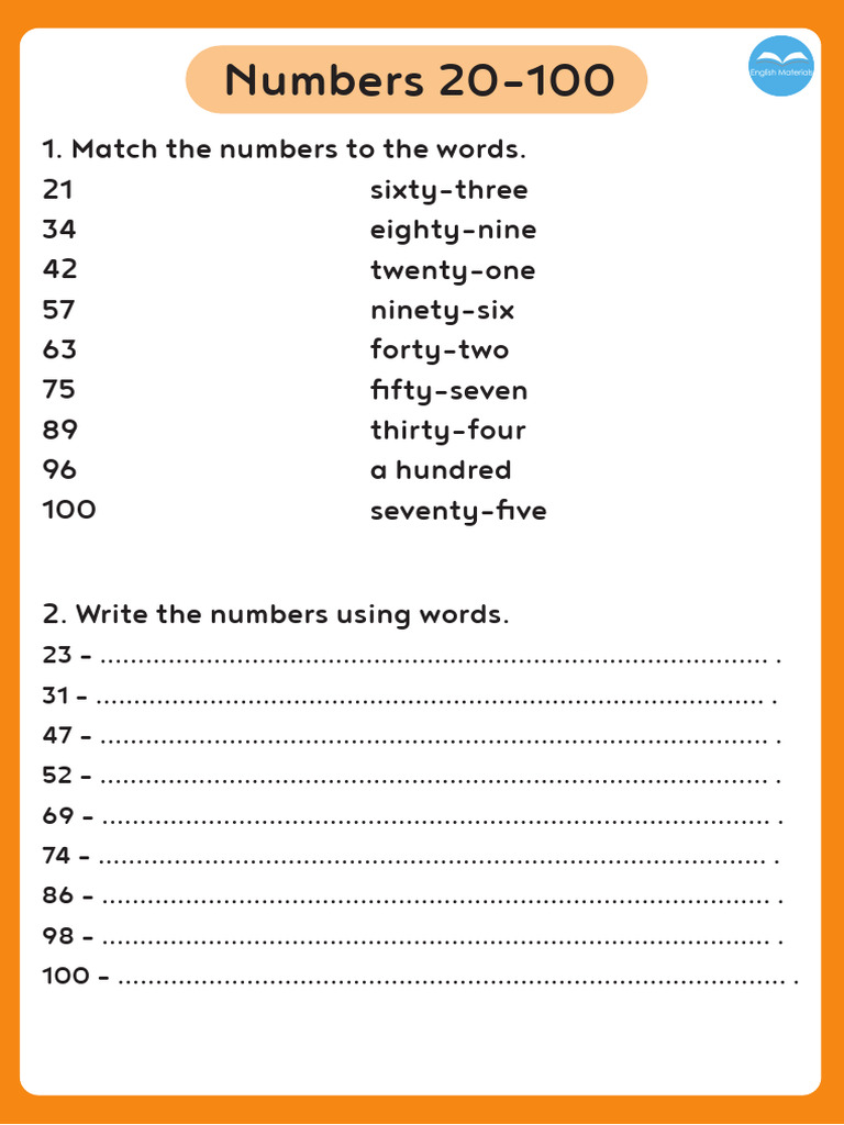 Numbers 20-100 Englishmat | PDF