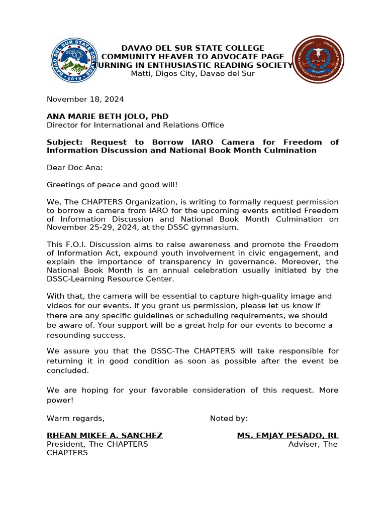 Letter For GYCS The ChaptersActivities | PDF