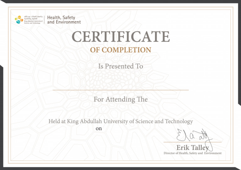 Laboratory Safety Training - Course Certificate KAUST | PDF