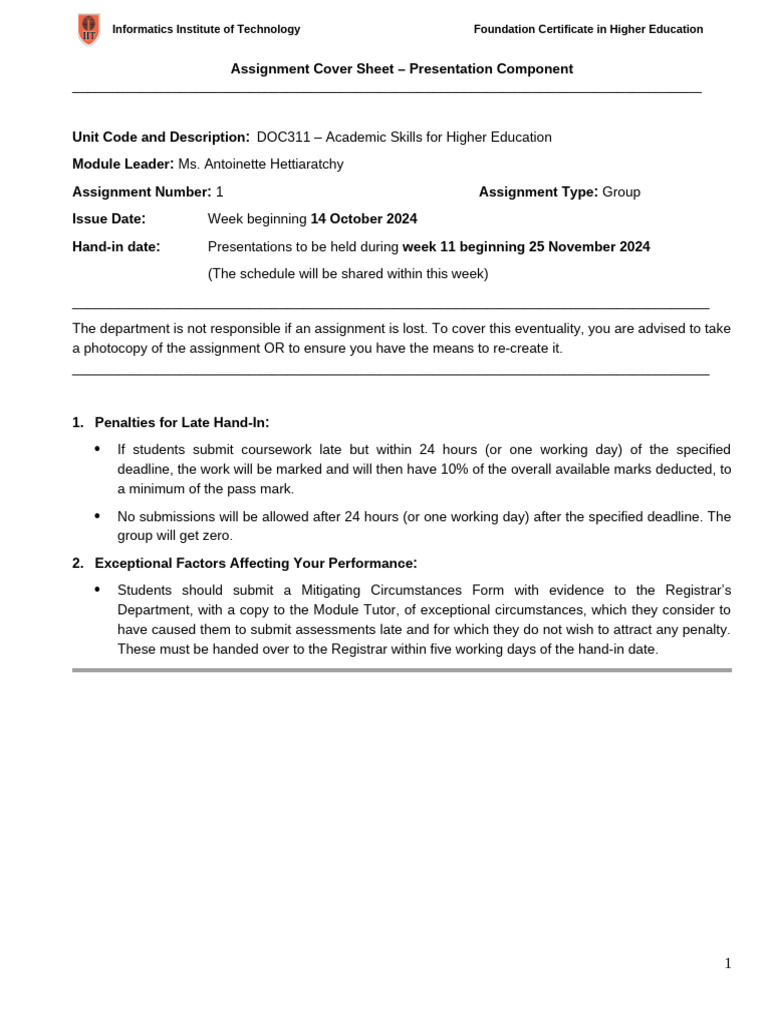 Assignment 1 Presentation Specifications Sept To December 2024 | PDF