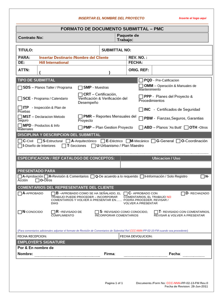 Mex CCC NNN PP 02 13 FM Rev. 0 Formato Submittal PMC | PDF