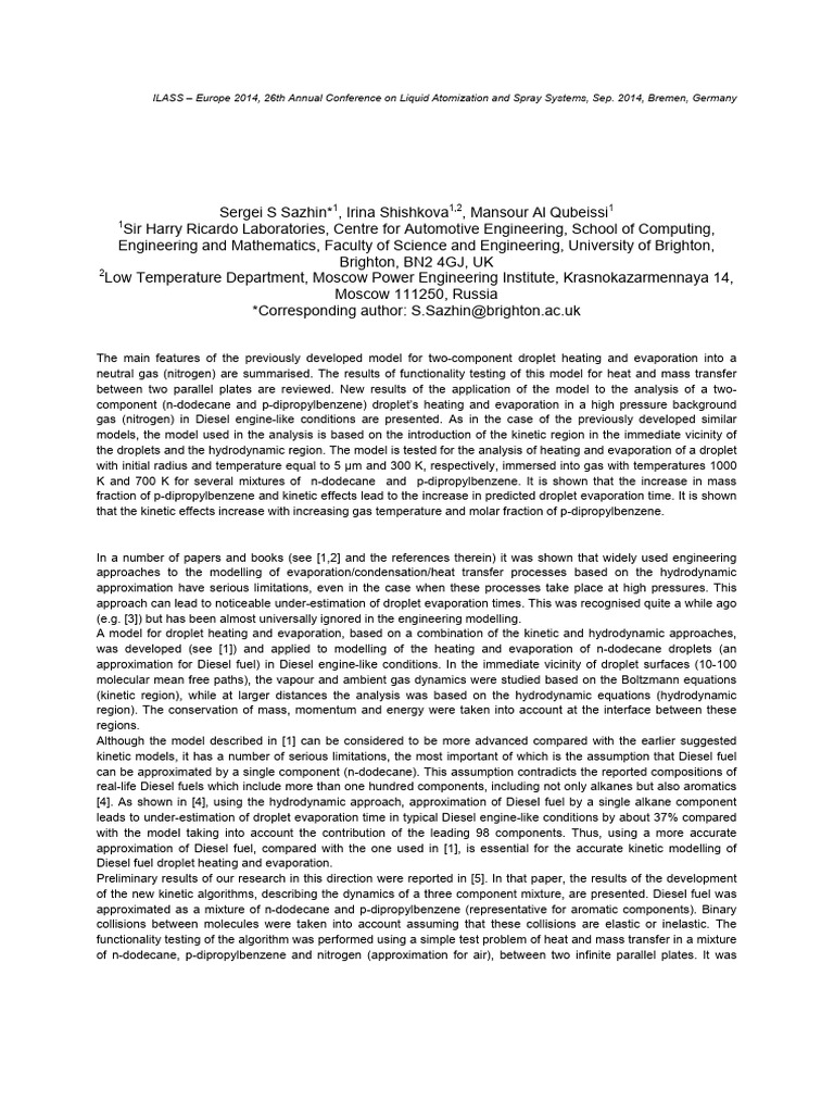 Diesel Droplet Evaporation Modeling | PDF | Evaporation | Liquids