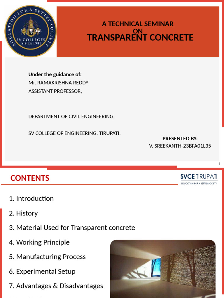 Transparent Concrete Sreekanth | PDF | Concrete | Optical Fiber