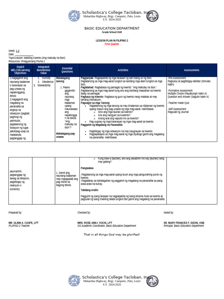 Lesson Plan Filipino 2 | PDF