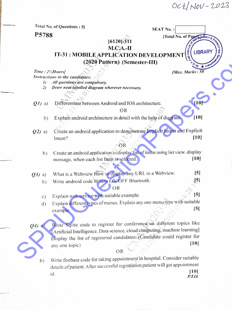 Postgraduate PG Master Computer Applications Mca Semester 3 2023 November Mobile Application ...