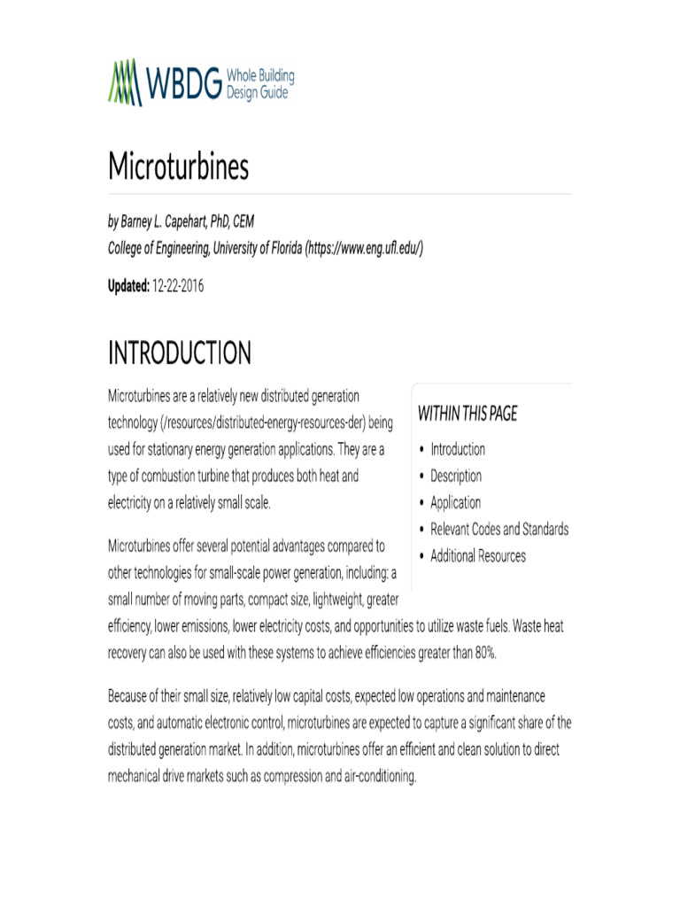 1 - Ref Int - Microturbines - WBDG - Whole Building Design Guide | PDF