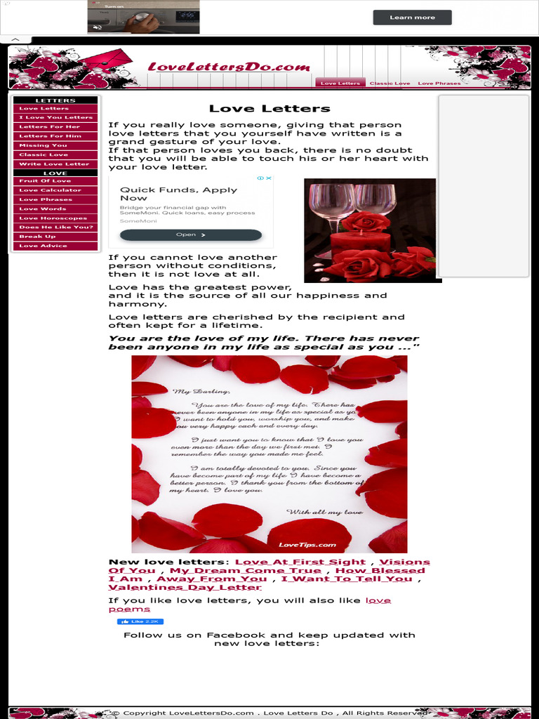 Beautiful Love Letters Sample Love Letters For Free | PDF