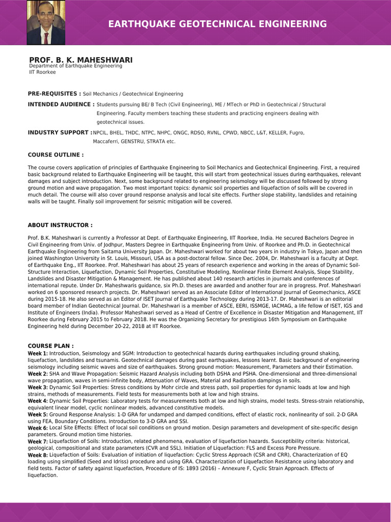 Earthquake Geotechnical Engineering Course | PDF | Earthquakes ...