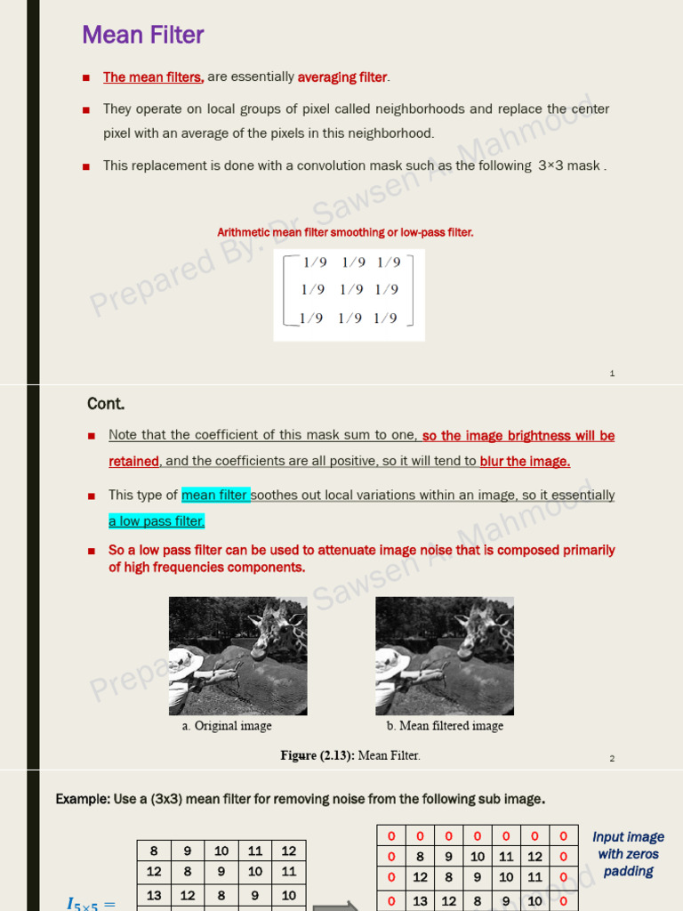 The Mean Filters, Averaging Filter | PDF | Filter (Signal Processing ...