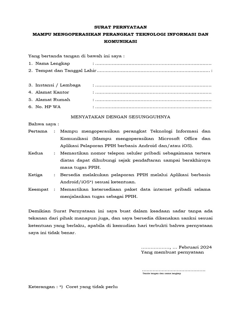 Surat Pernyataan PPIH dan TIK | PDF
