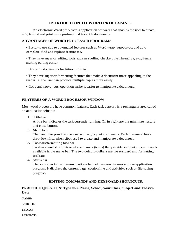 Introdction To Word Processing Ss1to Ss3 | PDF | Window (Computing) | Software