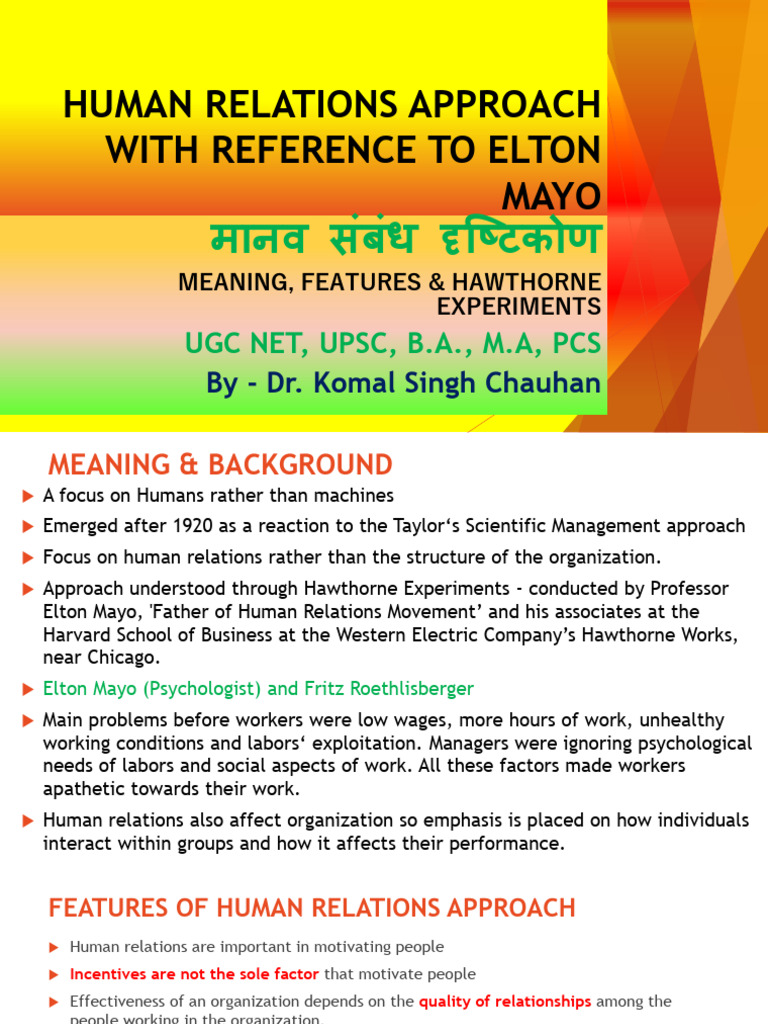 Human Relations Approach With Reference To Elton Mayo | PDF | Attitude ...