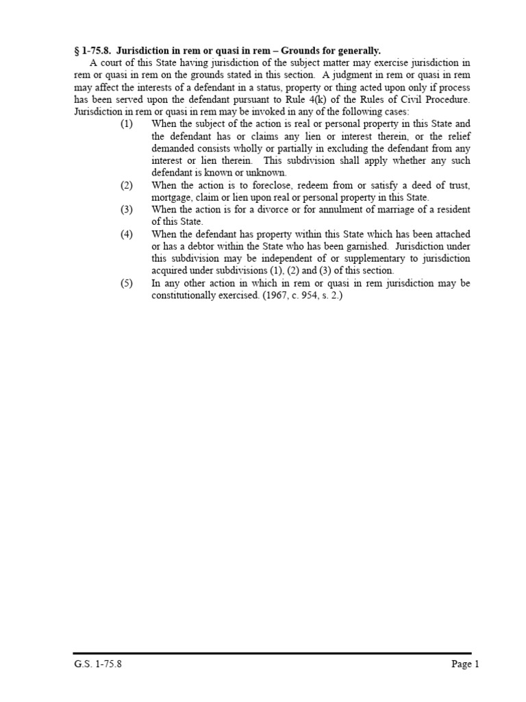 1 75.8. Jurisdiction in Rem or Quasi in Rem - Grounds For Generally | PDF