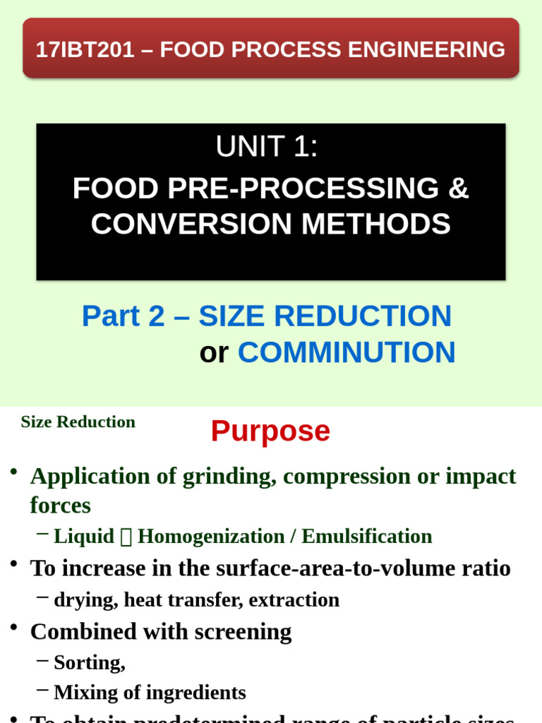 FPE Unit 1 Part 2 Size Reduction | PDF | Mill (Grinding) | Emulsion