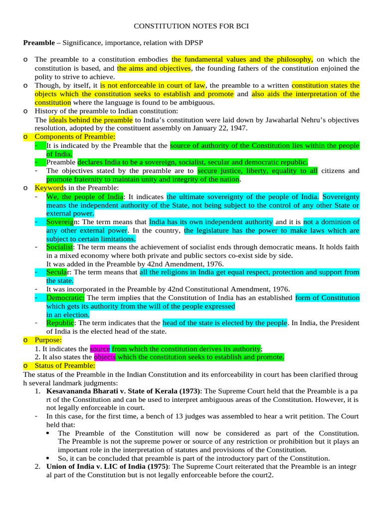 Constitution Final Notes | PDF | Political Charters | Legal Documents