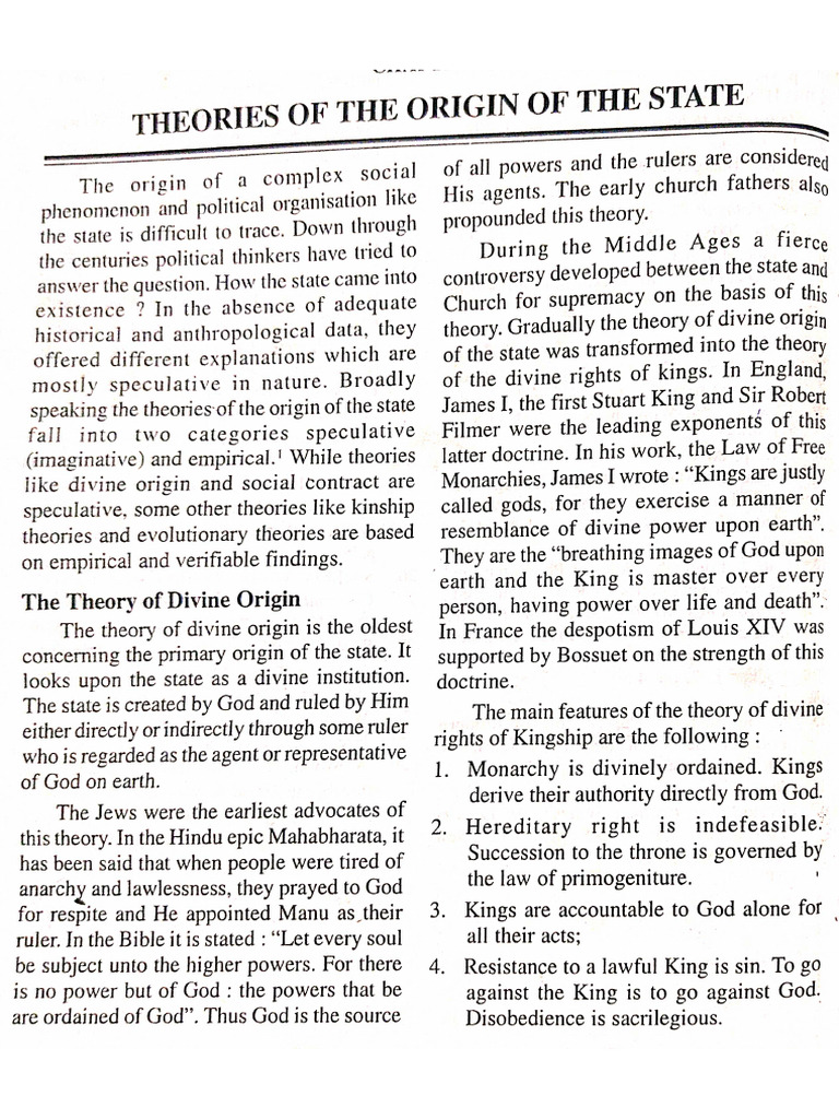 Theories of Origin of State | PDF