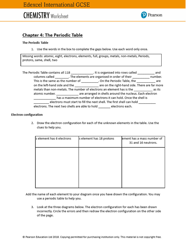 iGCSE - Chem - Worksheet 4 - Periodic | PDF | Periodic Table | Chemical ...