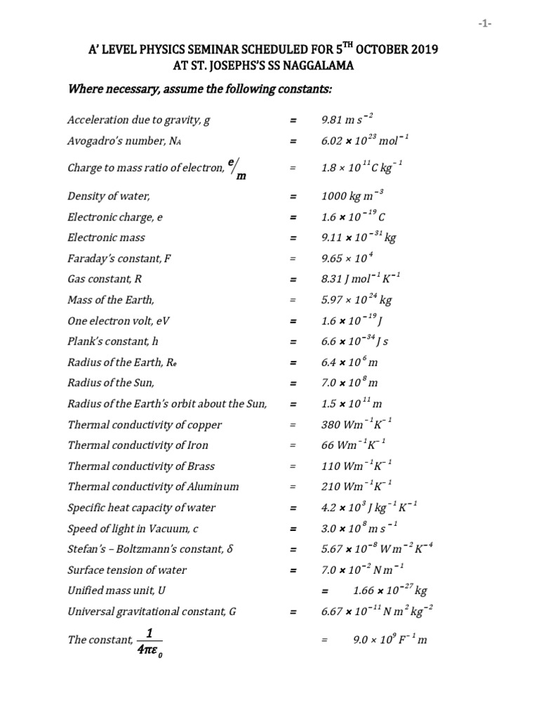 S6 Phy 1&2 Questions Naggalama 2019 | PDF