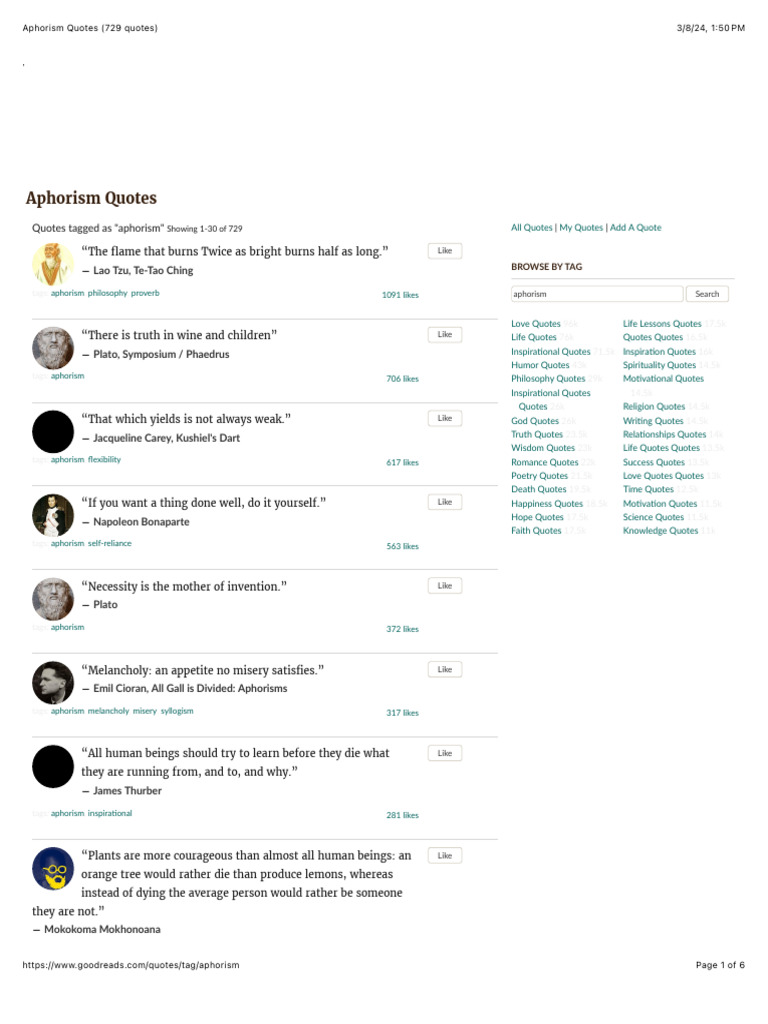 Aphorisms for Thoughtful Minds | PDF