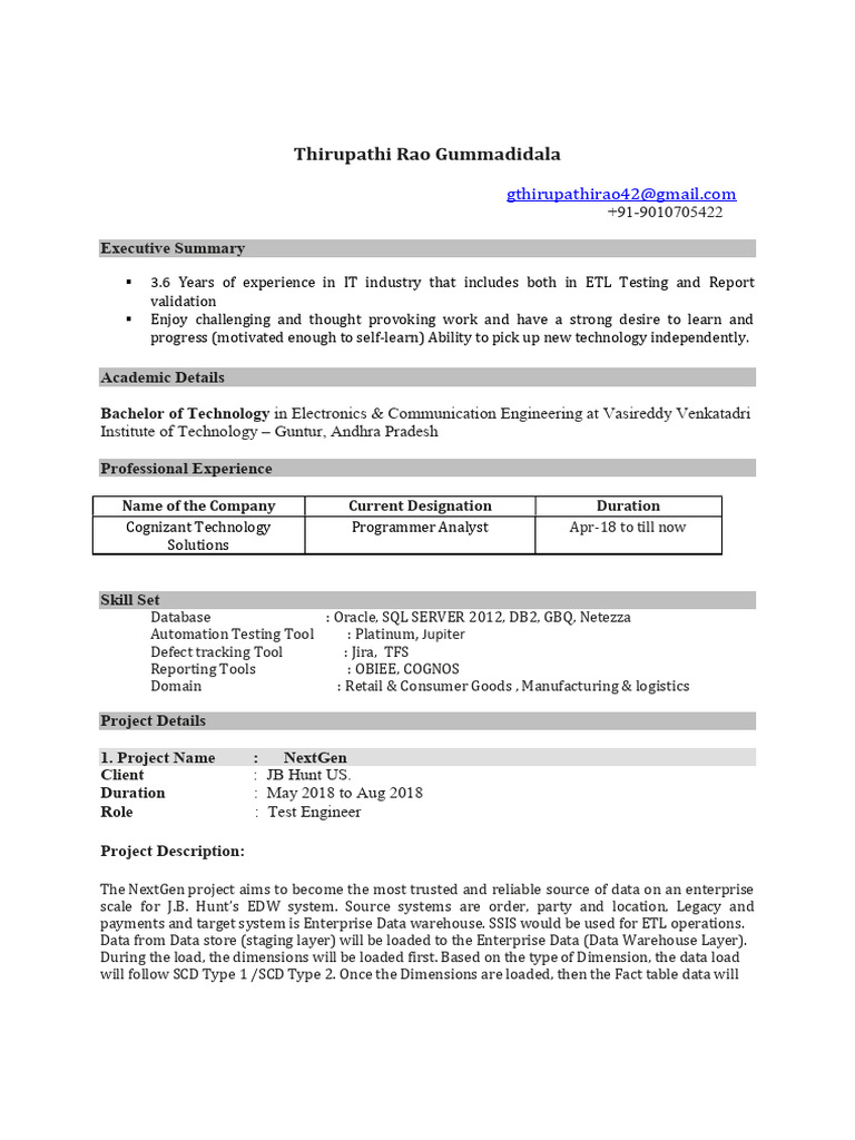 Thirupathi Rao Gummadidala (Resume) | PDF | Databases | Information Science