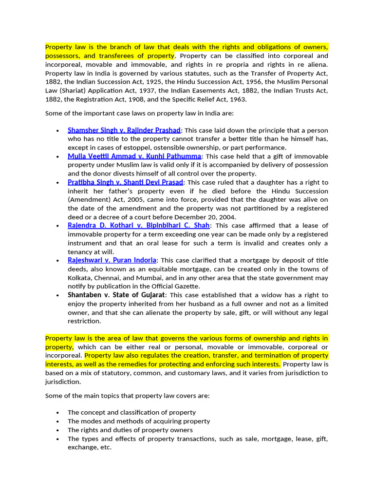 Property Law Notes | PDF | Property | Ownership