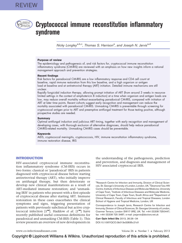 Cryptococcal IRIS: Risks and Management | PDF | Meningitis | Medicine