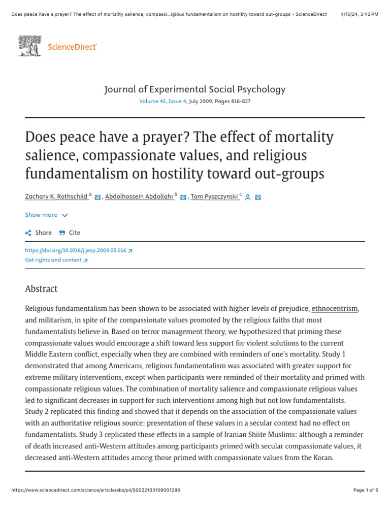 Does Peace Have A Prayer? The Effect of Mortality Salience ...