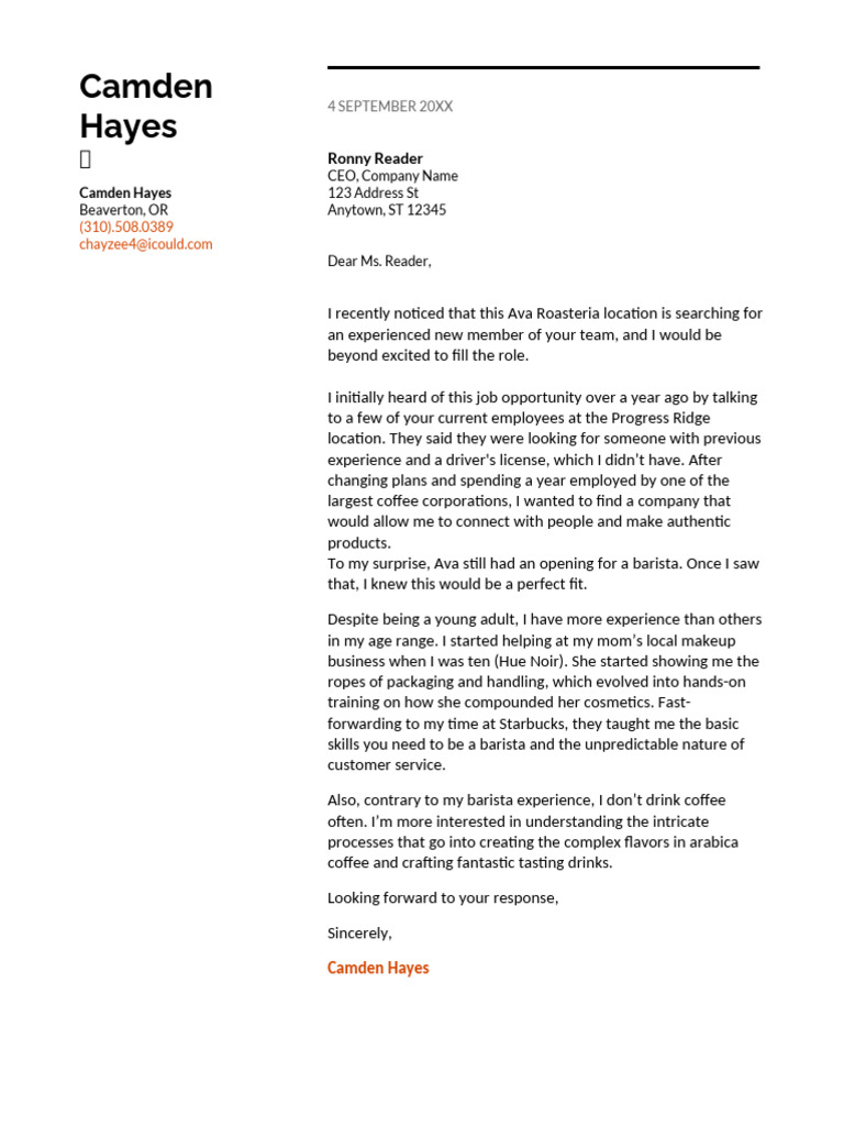 Cover Letter - Camden Hayes | PDF