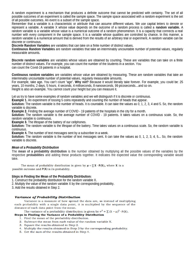 Understanding Random Variables and Sampling | PDF | Probability ...