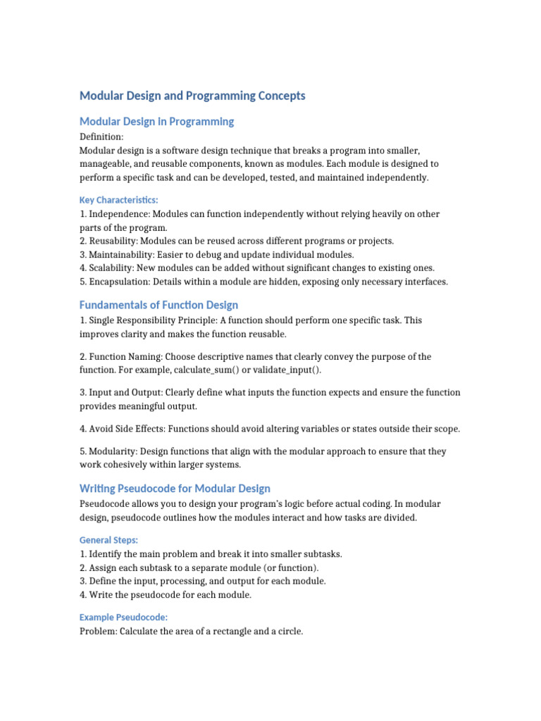 Modular Design And Programming Concepts Pdf Modular Programming Area