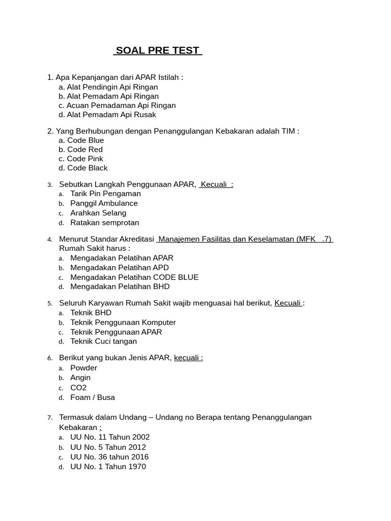 Soal Pre Test | PDF