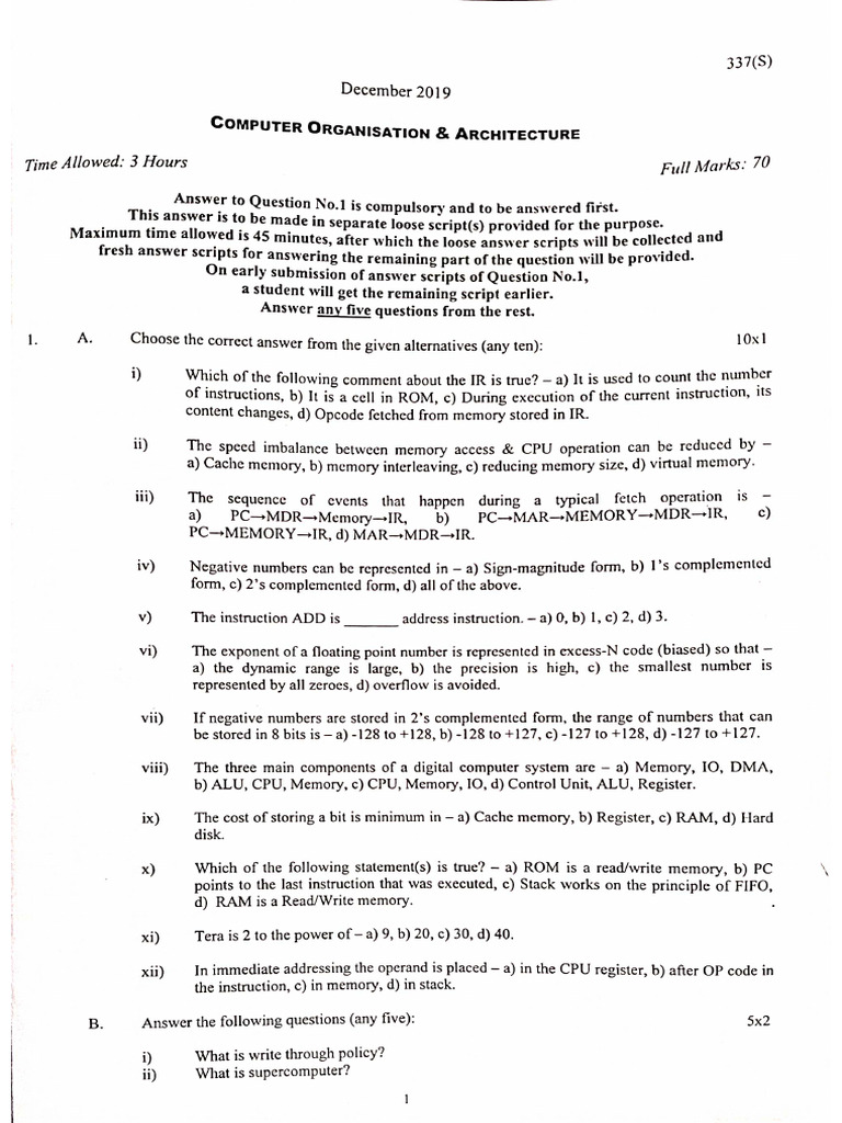 CSO Previous Year Question Paper (2019-15) | PDF | Central Processing ...