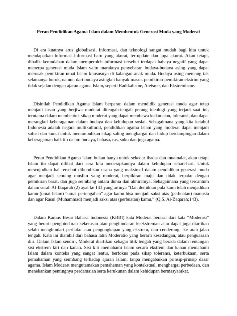Peran Pendidikan Agama Islam Dalam Membentuk Generasi Muda Yang Moderat ...