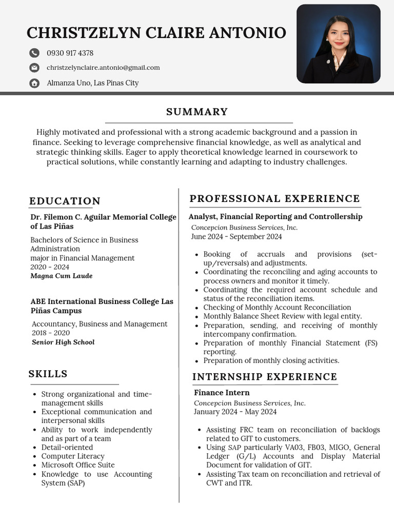 Resume CHRISTZELYNCLAIREANTONIO | PDF | Business