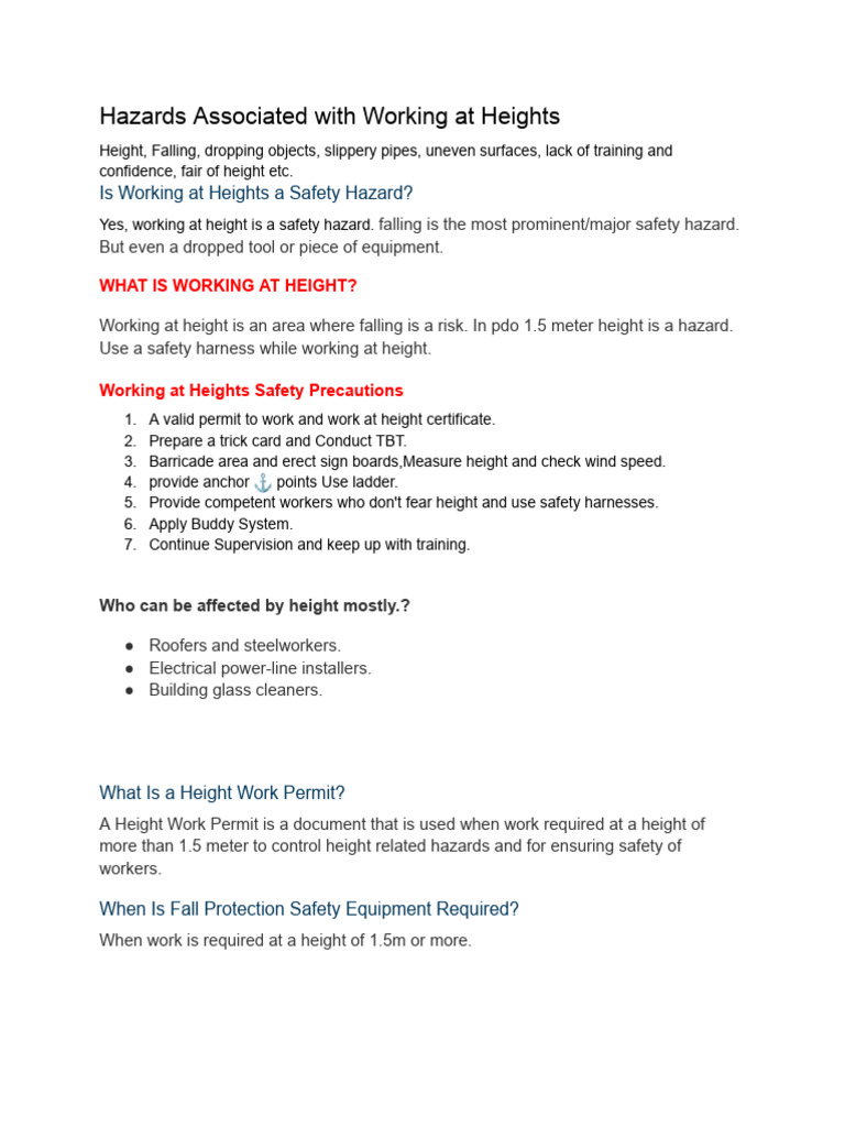 Working at Heights Safety Tips - Fall Protection Safety | PDF