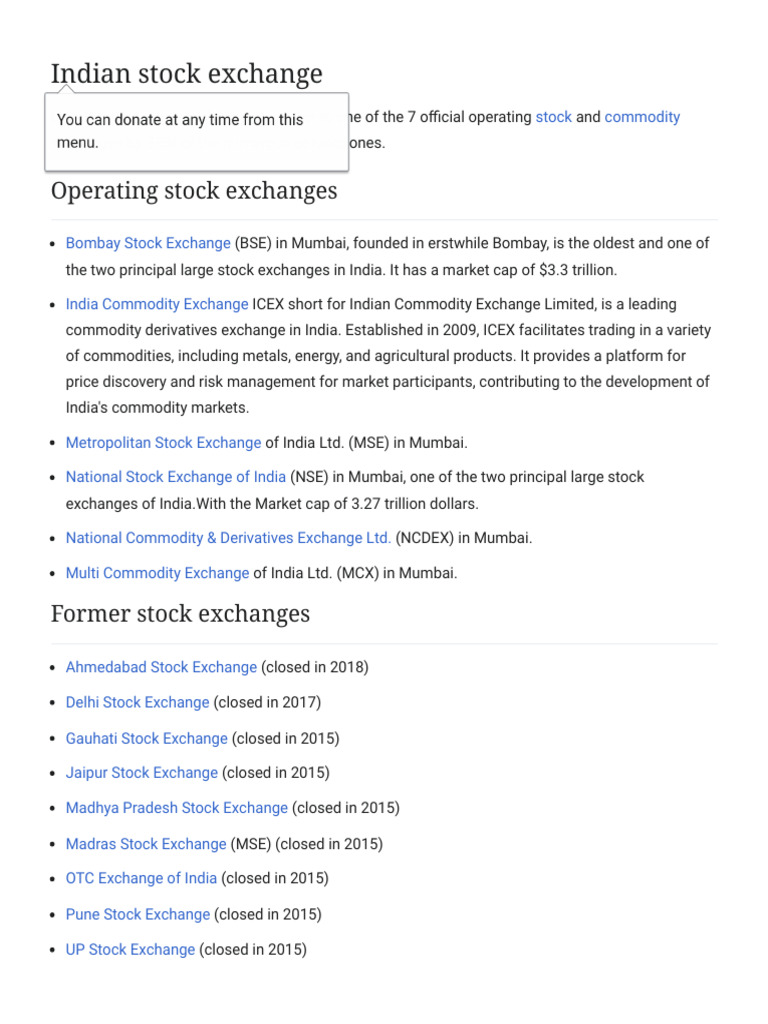 Indian Stock Exchange - Wikipedia | PDF