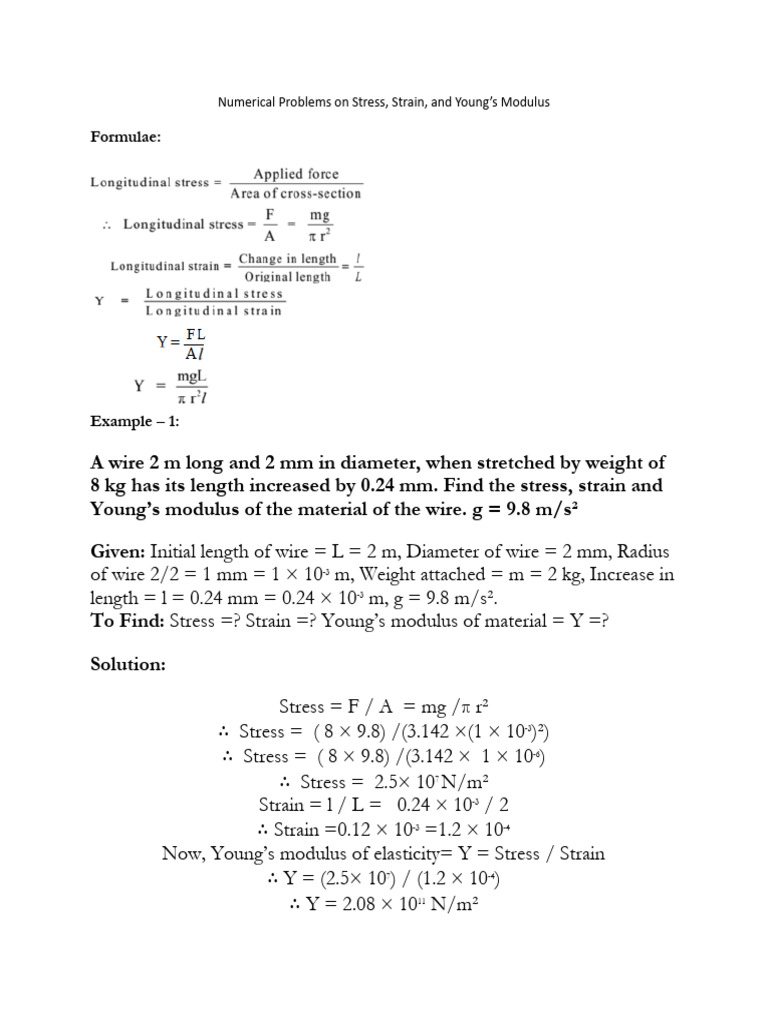 Numerical Problems On Stress and Elasticity | PDF | Elasticity (Physics) | Deformation (Engineering)