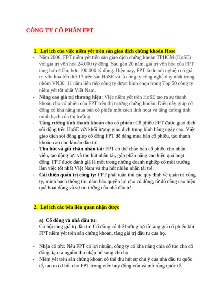 CÔNG TY CỔ PHẦN FPT | PDF