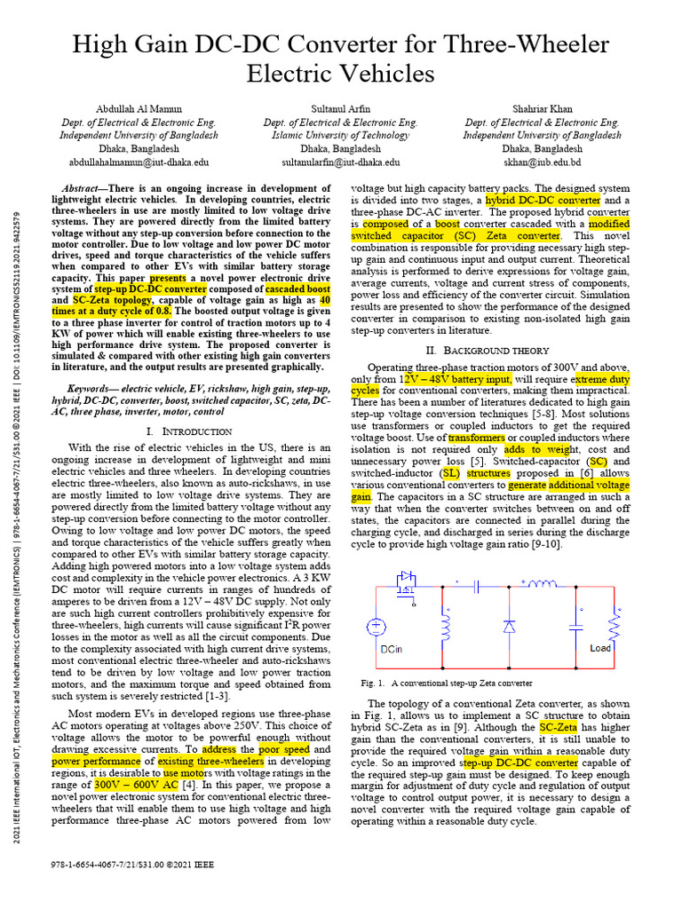 High Gain DC-DC Converters For Three-Wheeler EVs | PDF | Power Inverter ...