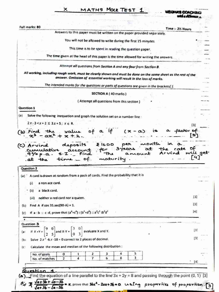 X Icse Maths Mock Test 1 2024 Pdf