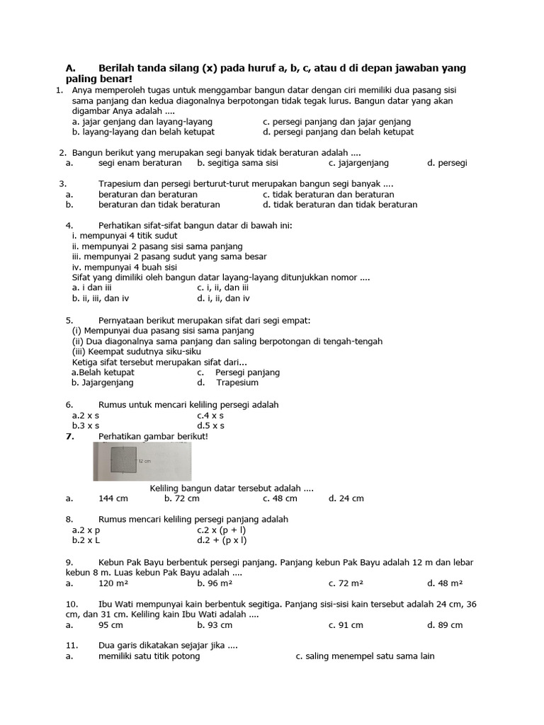 Soal Latihan Uas MTK Kls 4 | PDF