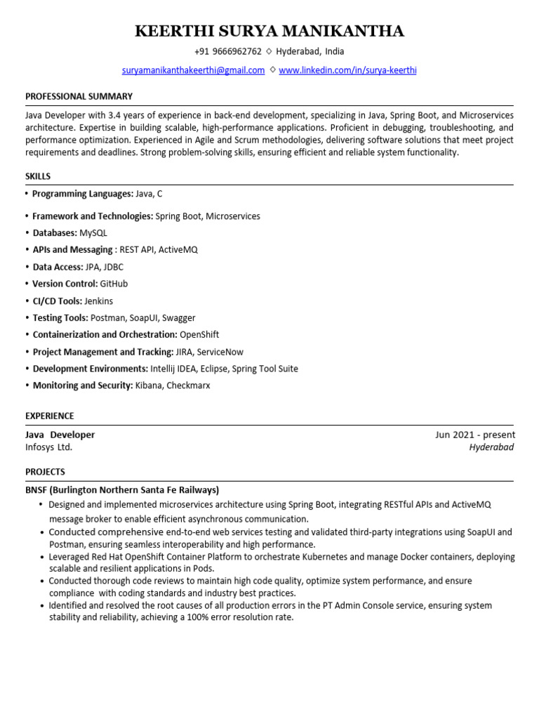 Keerthi Surya Manikantha Resume | PDF | Java (Programming Language ...