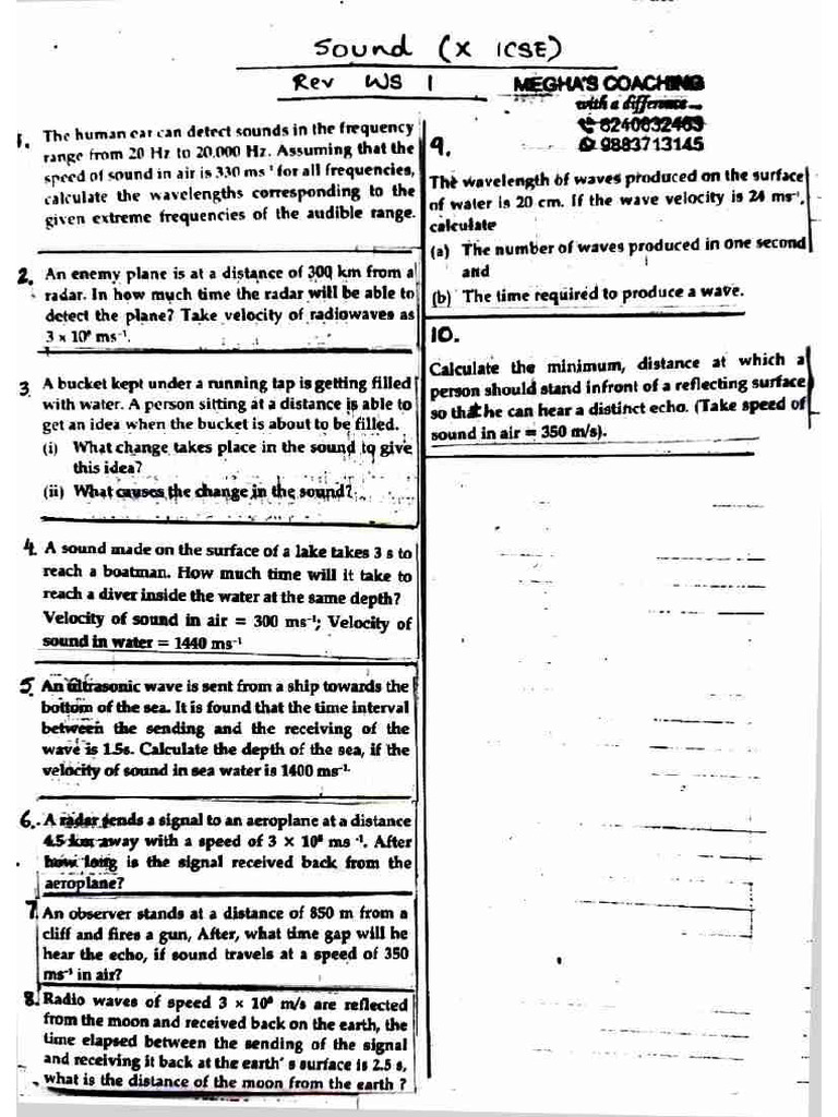 Sound Numericals X Icse Rev WS | PDF