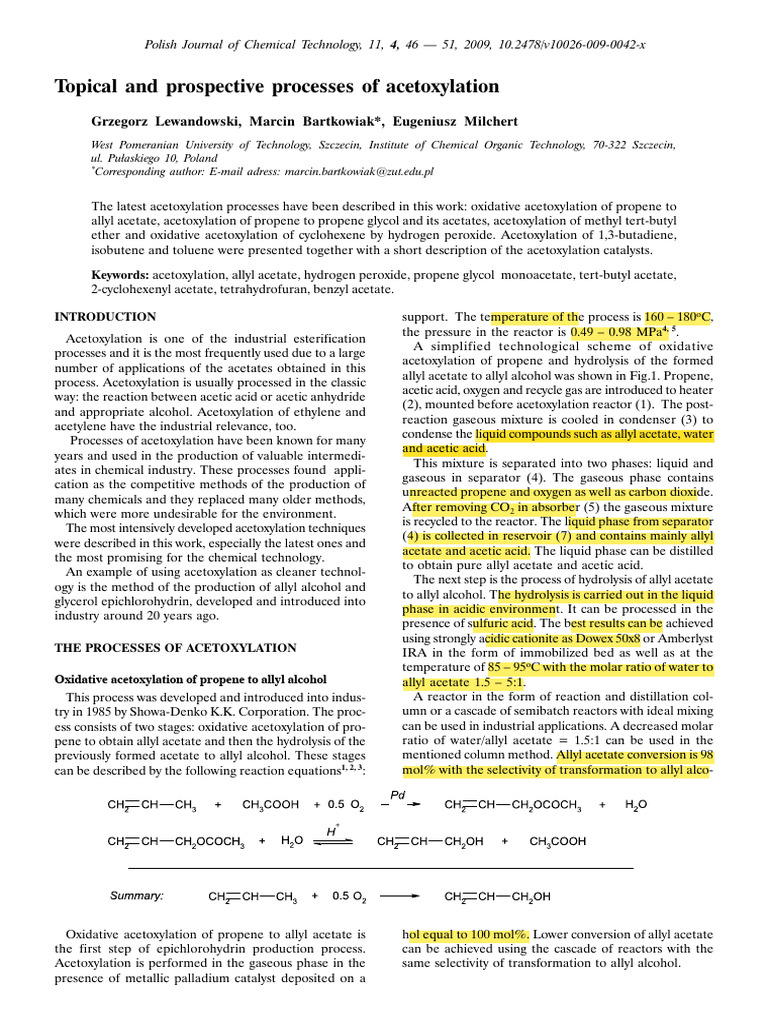 Topical and Prosprective Processes of Acetoxylation | PDF | Catalysis ...